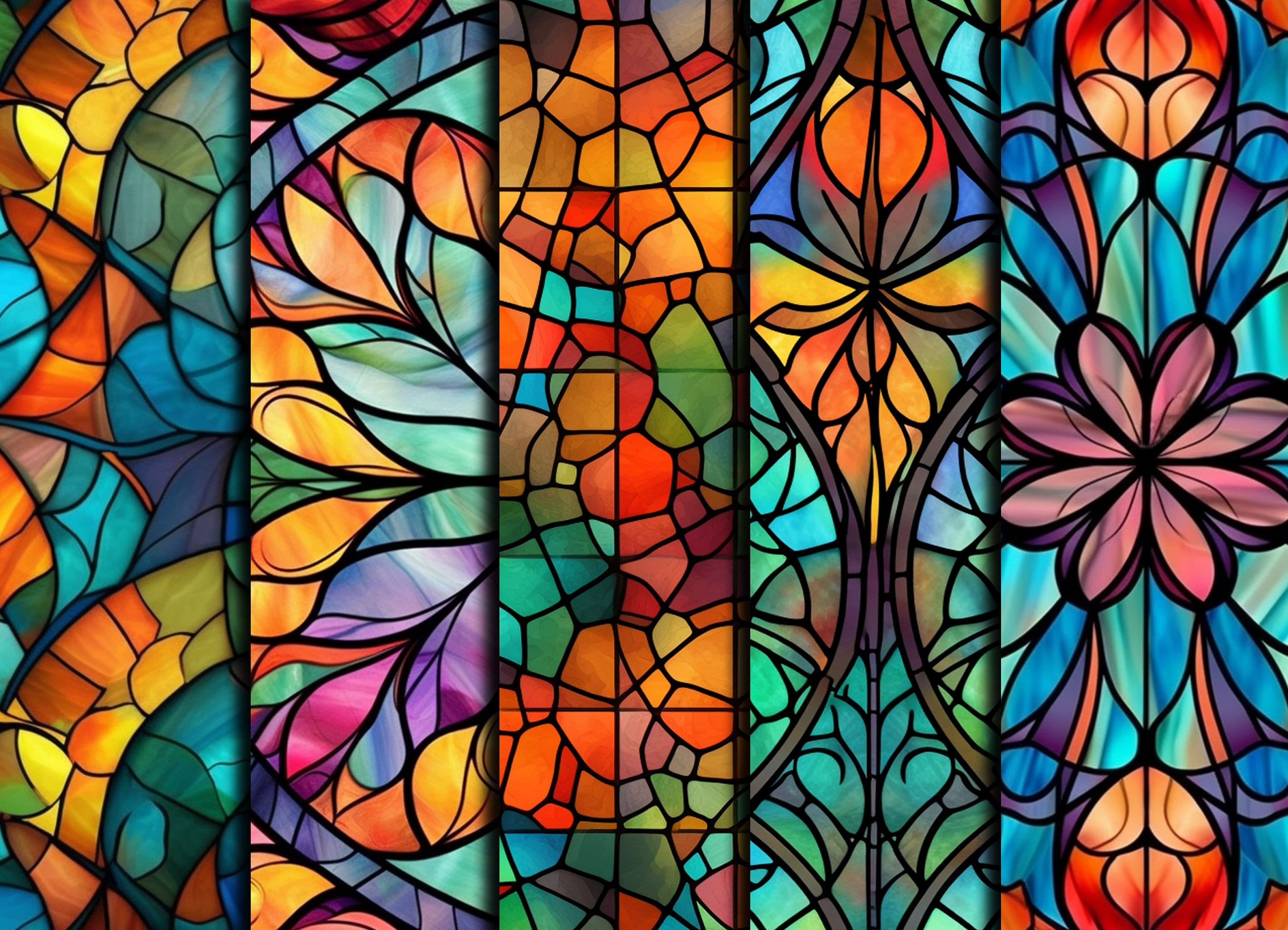 Stained Glass Digital Paper Bundle, 20 Colorful Glass Digital Paper ...