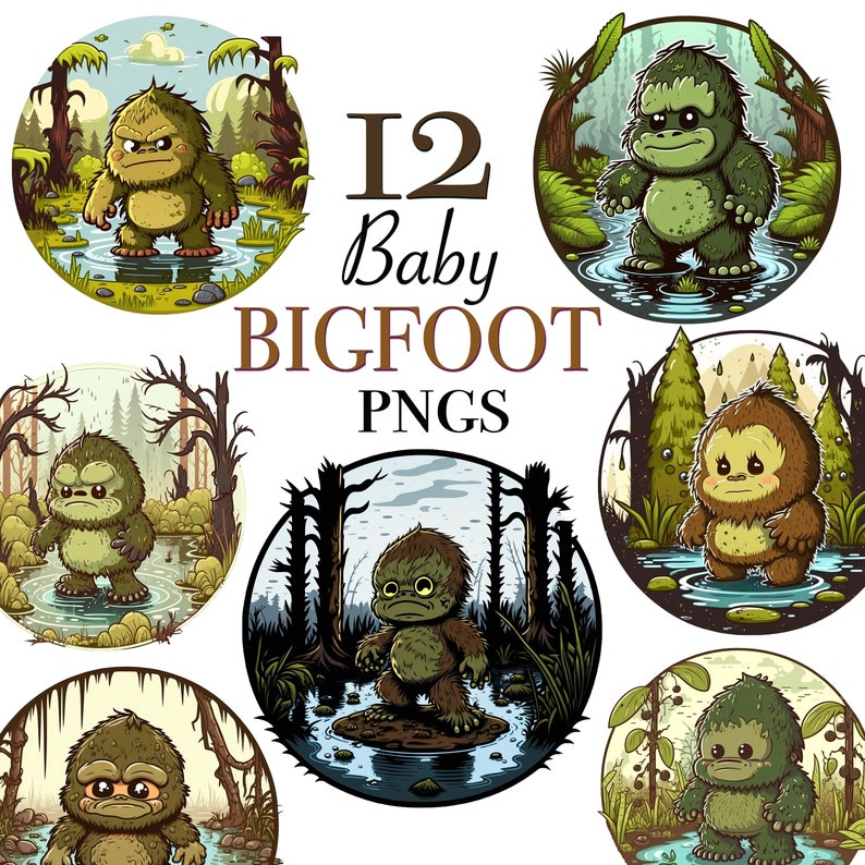 Baby Bigfoot Clipart Files, 12 Baby Sasquatch PNG Files for Stickers ...