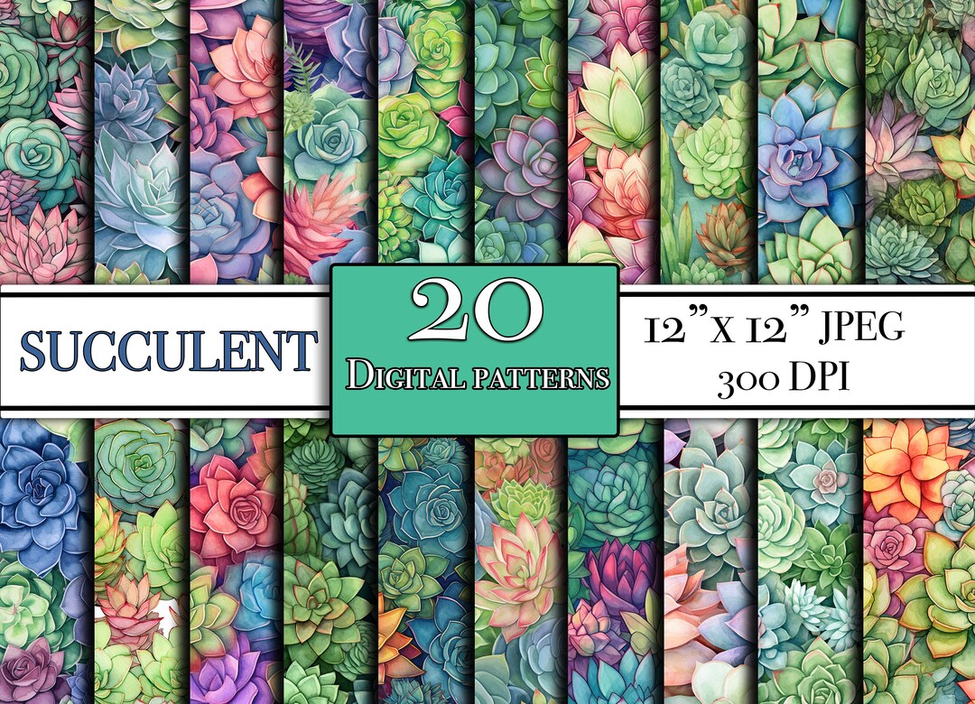 Succulent Plant Digital Paper Bundle, 20 Succulent Digital Paper ...