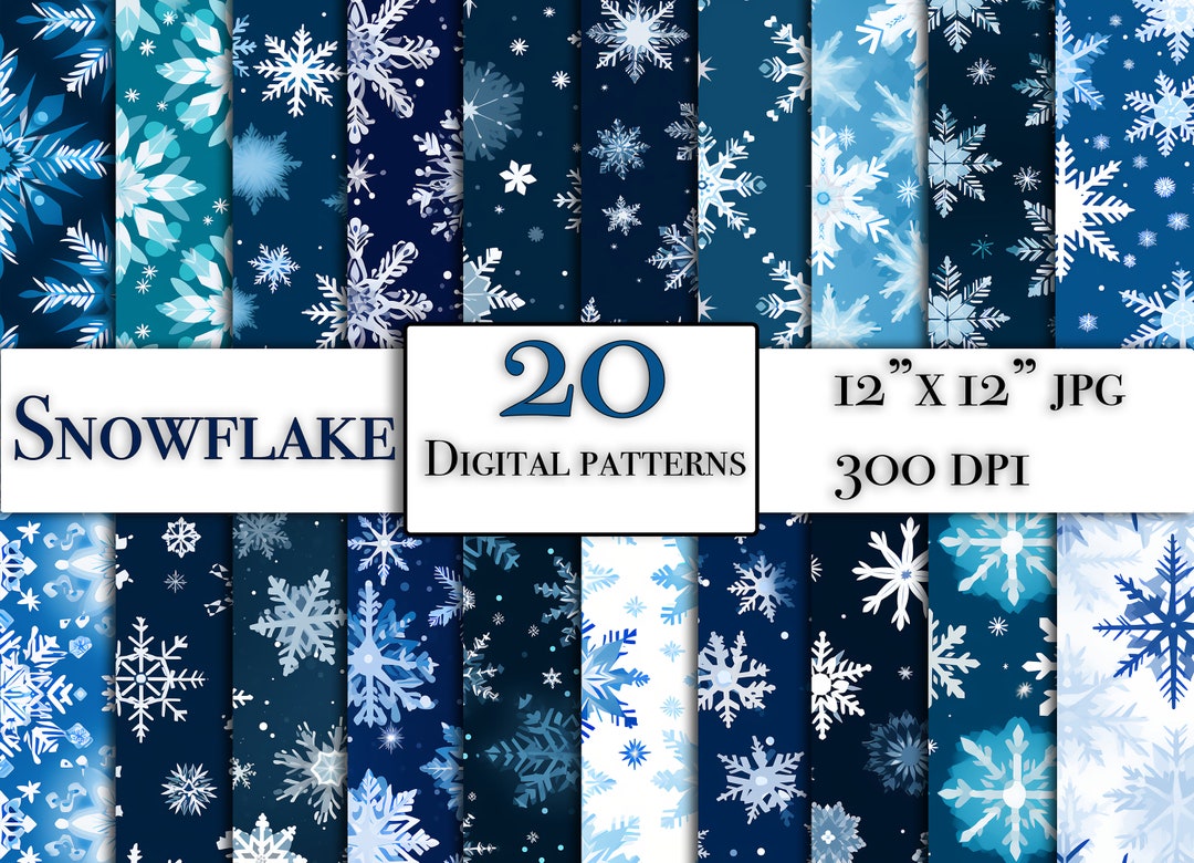 Snowflake Themed Digital Paper Bundle, 20 Seamless Snowflake Digital ...