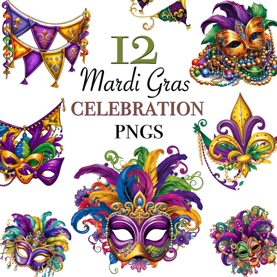 Mardi Gras Clipart Files for Instant Download, 12 Mardi Gras Themed ...