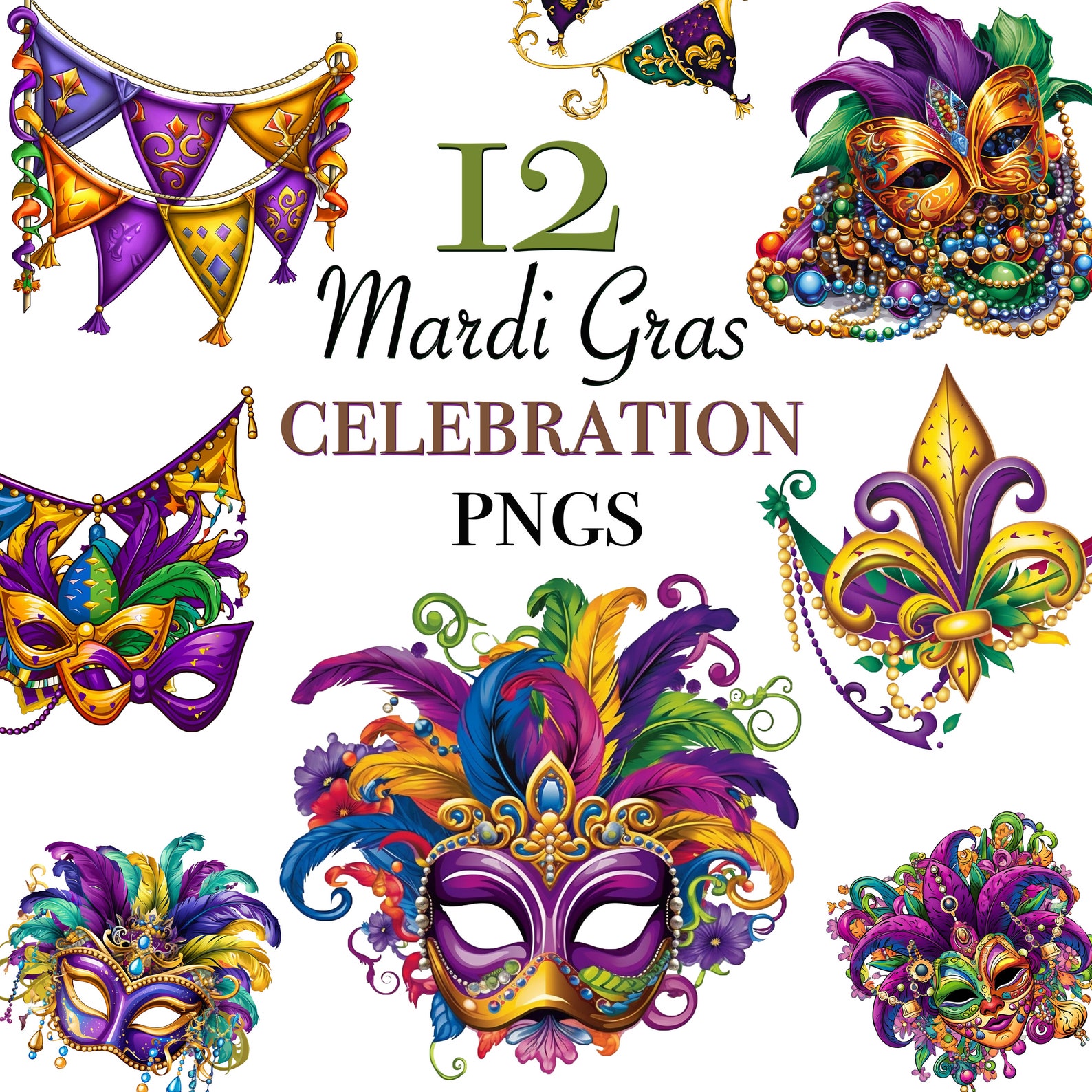 Mardi Gras Clipart Files for Instant Download 12 Mardi Gras - Etsy