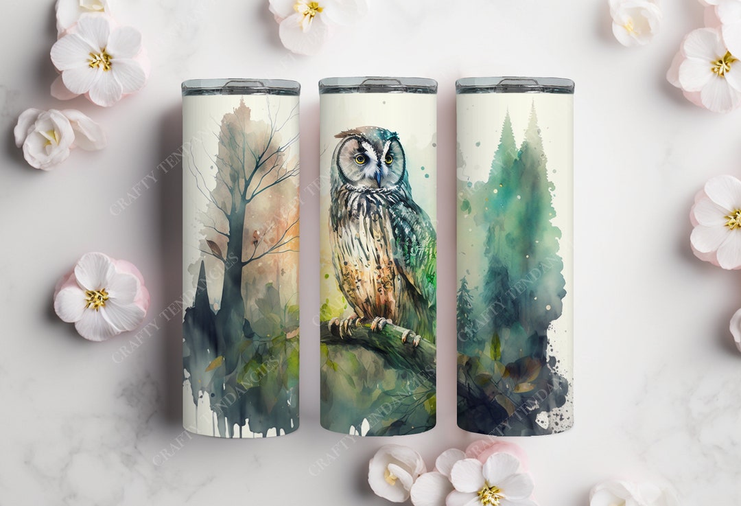 Watercolor Owl Tumbler Wrap Sublimation Design for 20oz Skinny Tumbler ...
