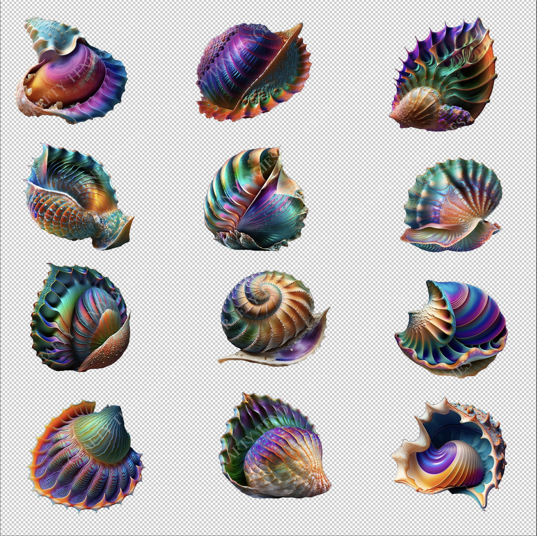 Sea Shell Clipart PNG Files for Instant Download Colorful Sea - Etsy