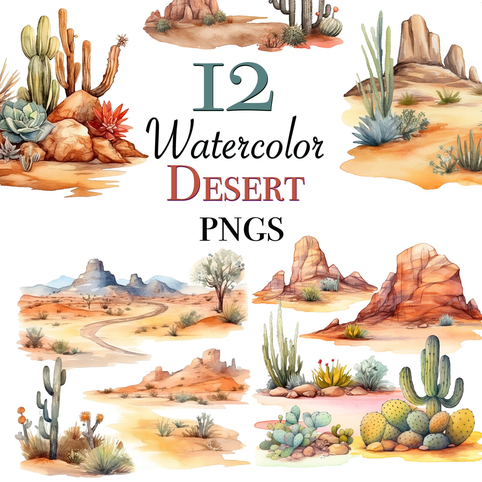 Watercolor Desert Landscape Clipart Files for Instant Download ...