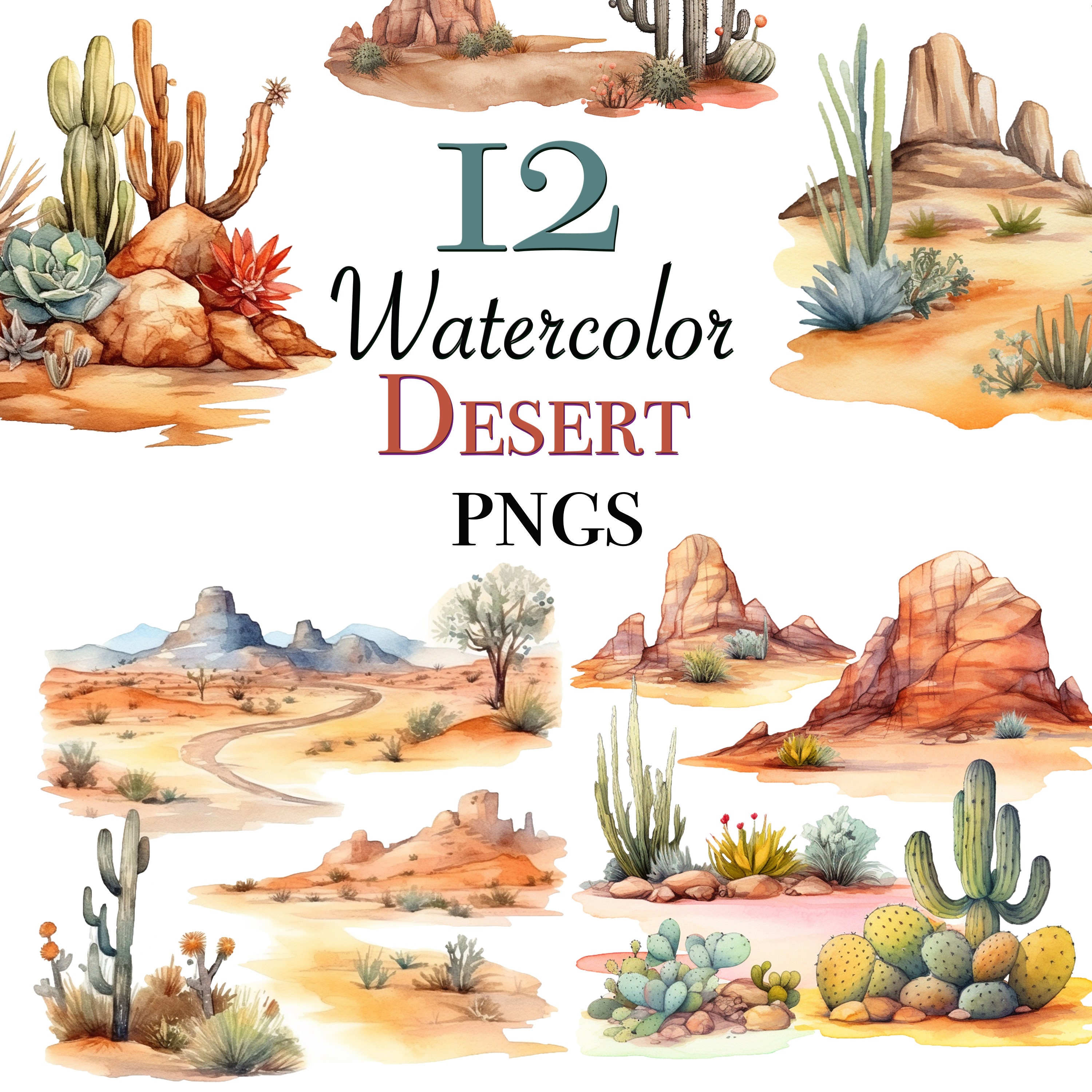 Watercolor Desert Landscape Clipart Files for Instant Download ...