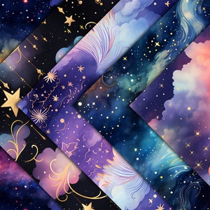 Space Watercolor Seamless Digital Paper Bundle, 20 Seamless Celestial ...