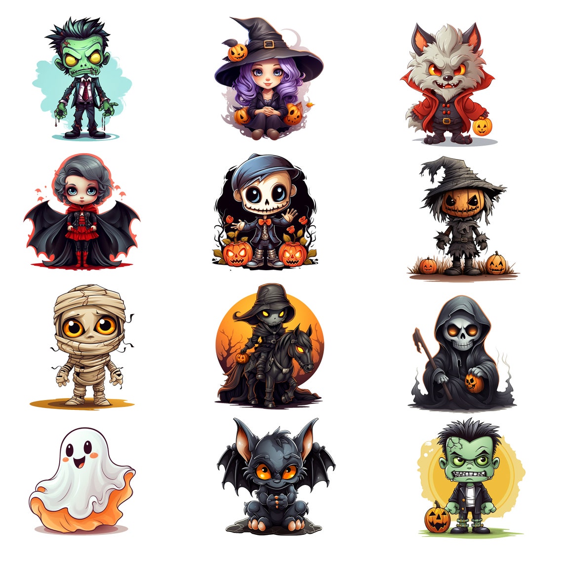 Cute Halloween Monster Clipart Files for Instant Download, Halloween ...