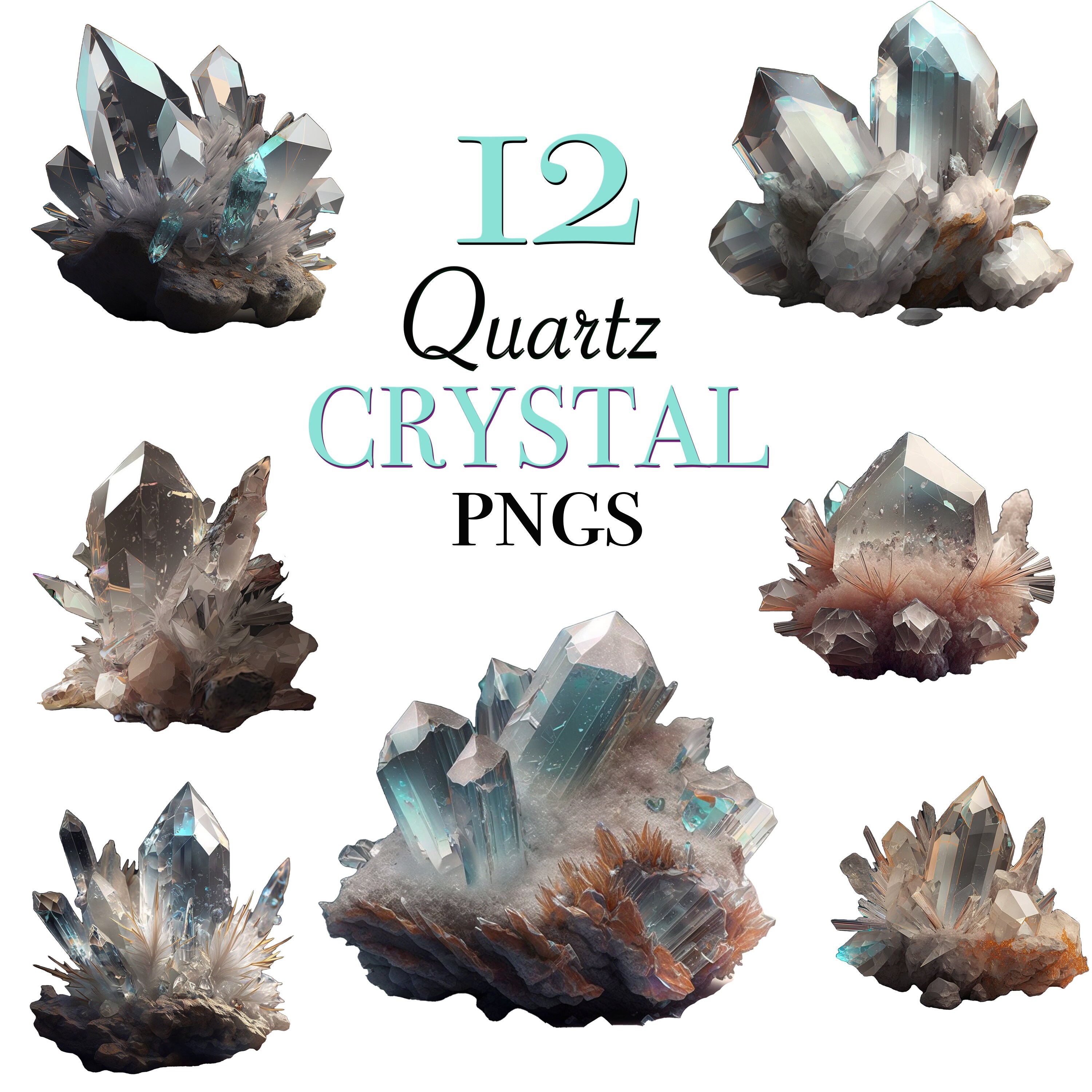 Quartz Crystal Clipart PNG Files for Instant Download Realistic Quartz ...