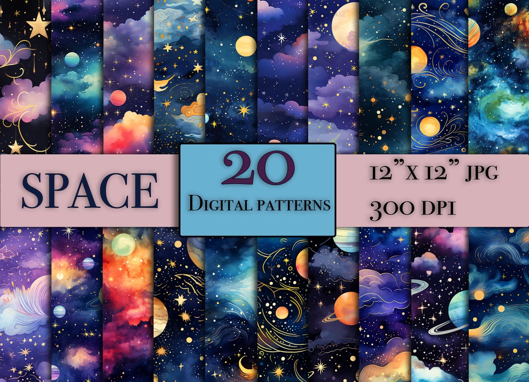 Space Watercolor Seamless Digital Paper Bundle, 20 Seamless Celestial ...