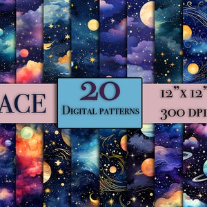 Space Watercolor Seamless Digital Paper Bundle, 20 Seamless Celestial ...
