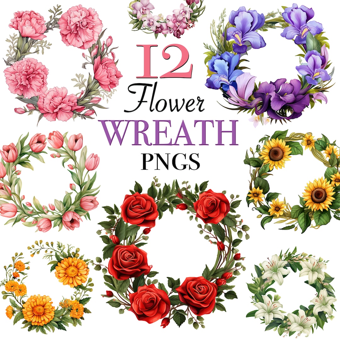 Floral Wreath Clipart Files for Instant Download, 12 Flower and ...