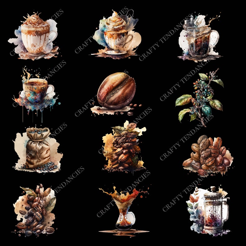Watercolor Coffee Clipart PNG Files for Instant Download Watercolor ...