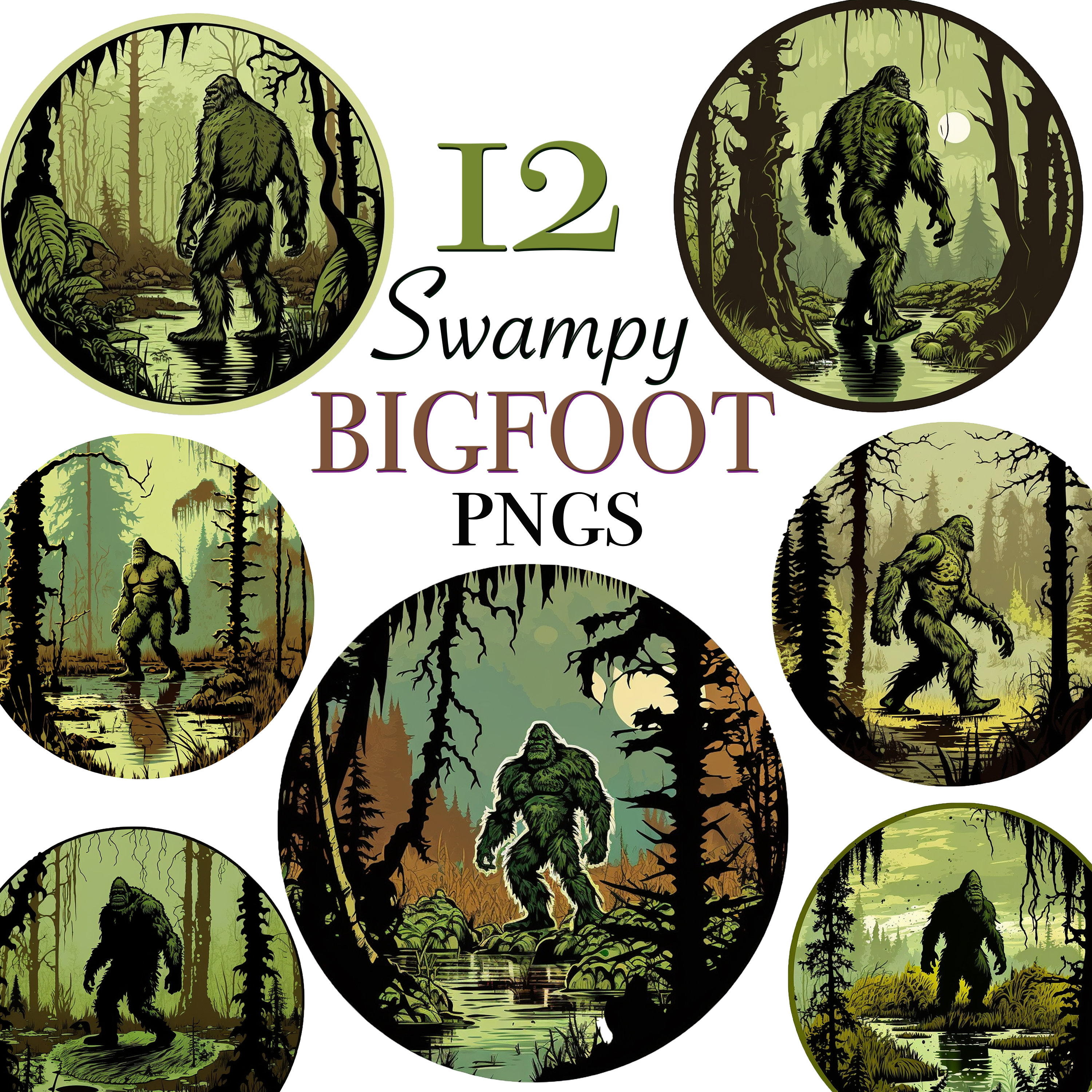 Bigfoot Clipart Files for Instant Download, 12 Bigfoot PNG Files for ...