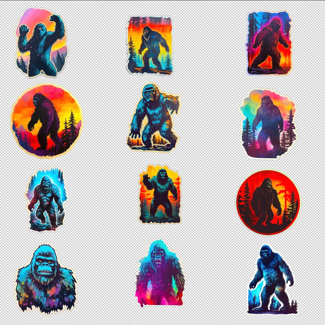 Bigfoot Clipart Sticker Designs, 12 Colorful Bigfoot PNG Designs for ...