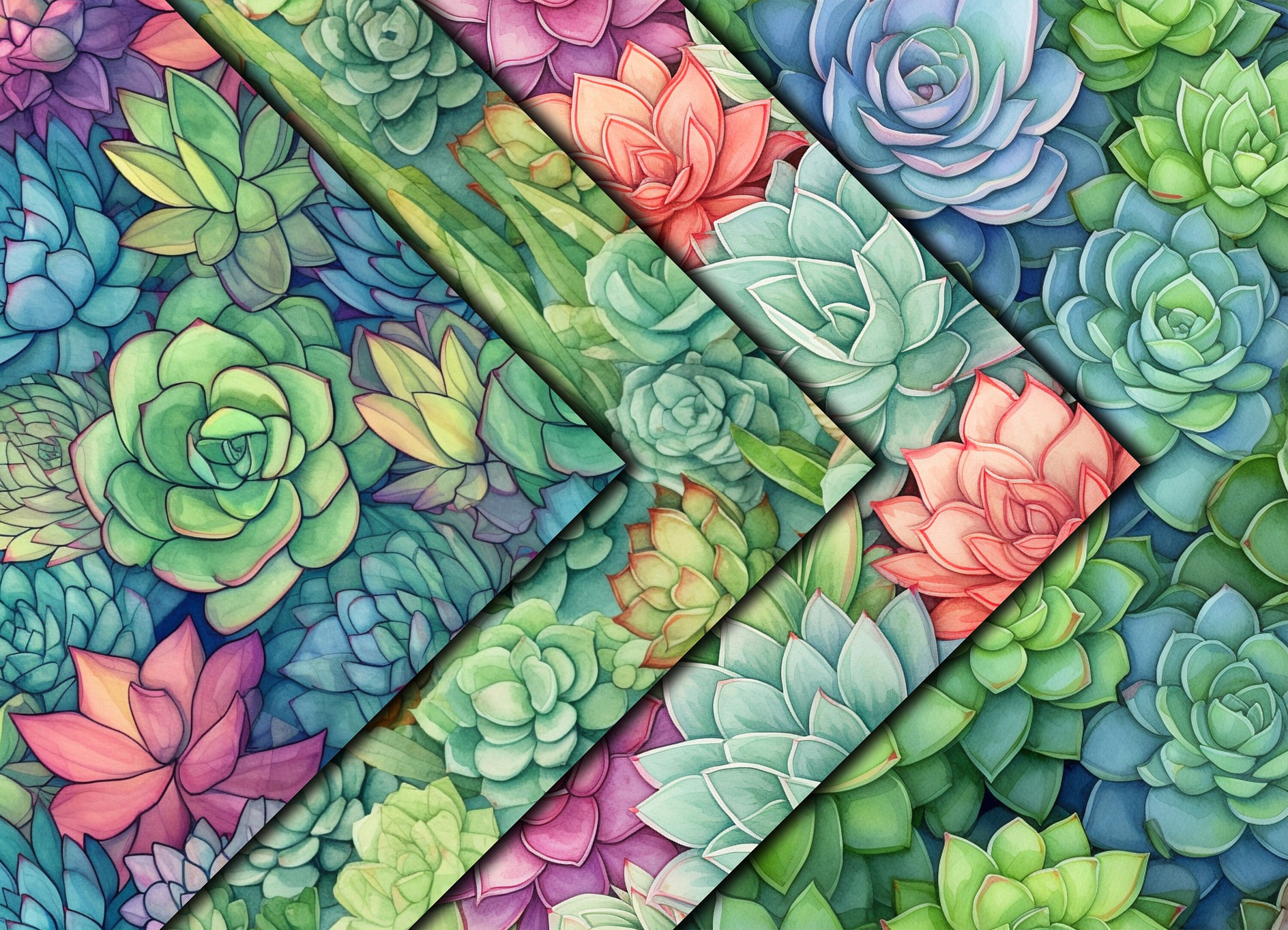 Succulent Plant Digital Paper Bundle, 20 Succulent Digital Paper ...