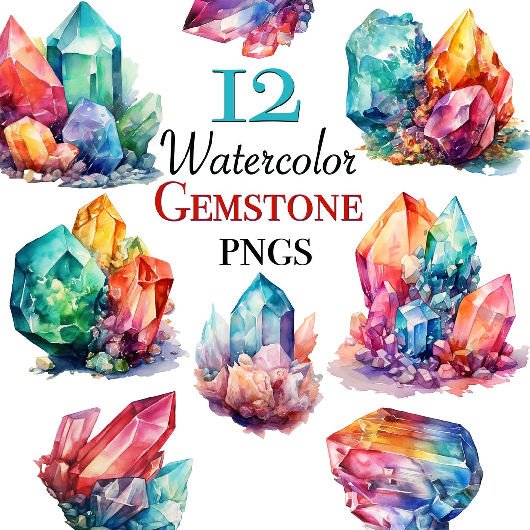 Watercolor Crystal Clipart Files for Instant Download, Watercolor ...