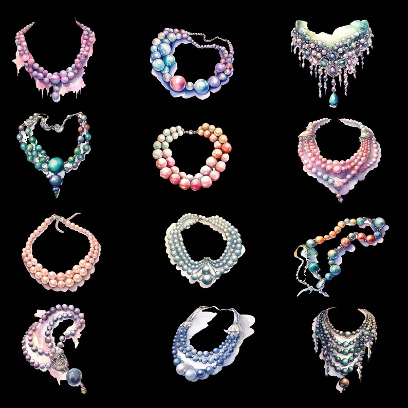 Watercolor Pearl Necklace Clipart Files for Instant Download ...