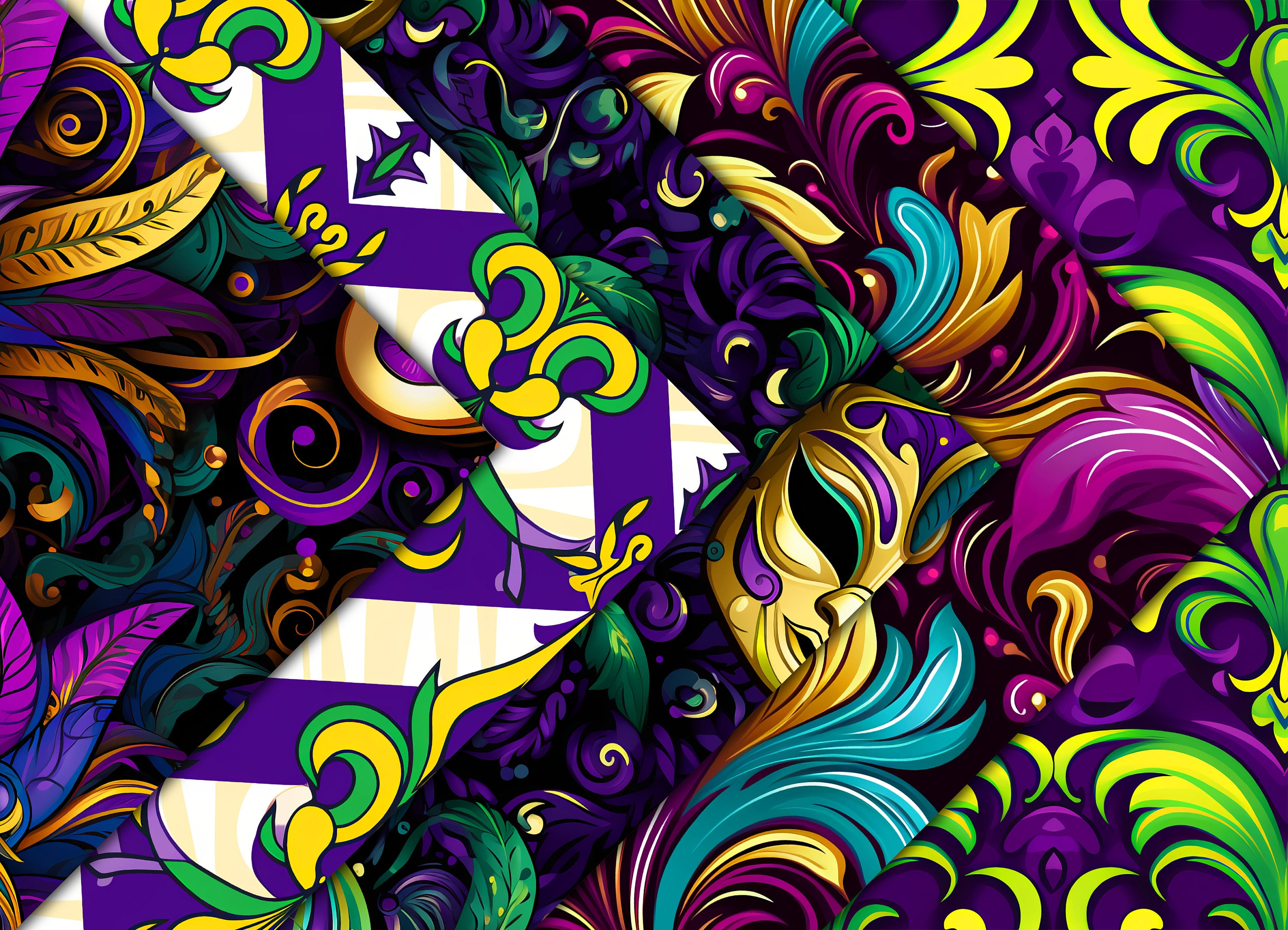 Mardi Gras Digital Paper Bundle, 20 Seamless Mardi Gras Digital Paper ...