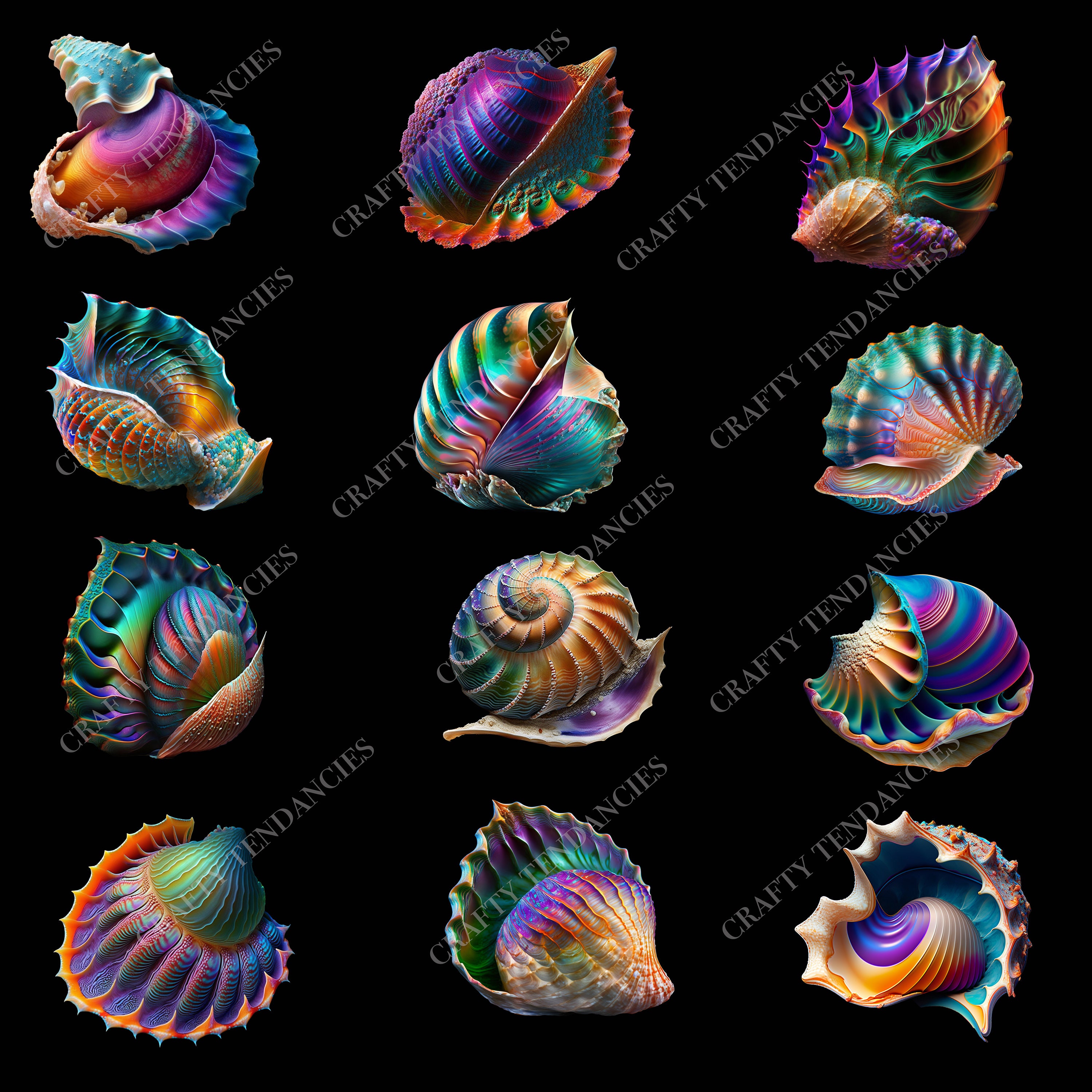 Sea Shell Clipart PNG Files for Instant Download Colorful Sea - Etsy