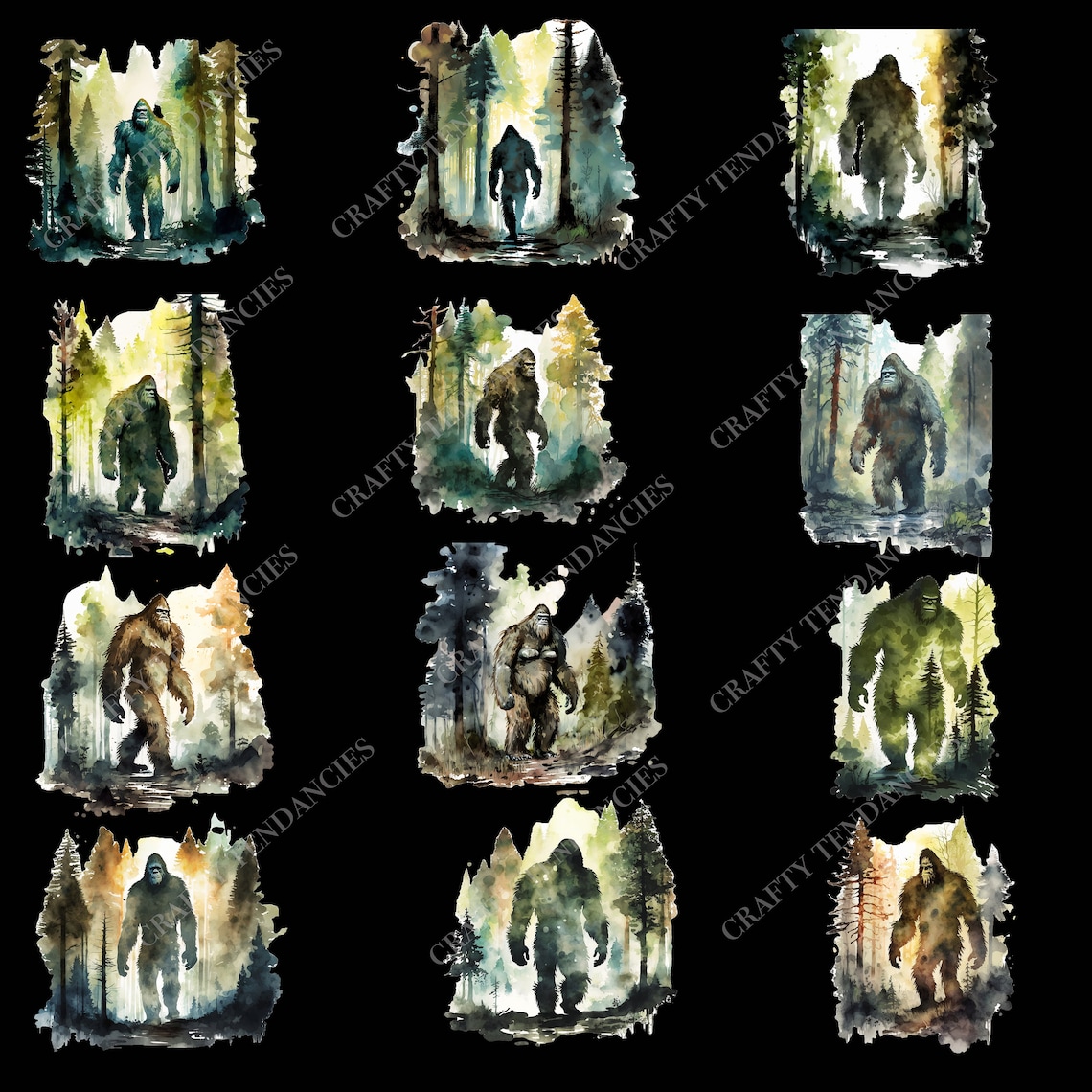 Bigfoot Clipart PNG Files for Instant Download Watercolor - Etsy