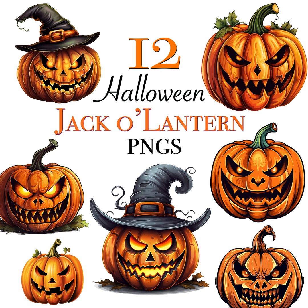 Jack O'lantern Clipart Files for Download, 12 Pumpkin PNG Designs for ...