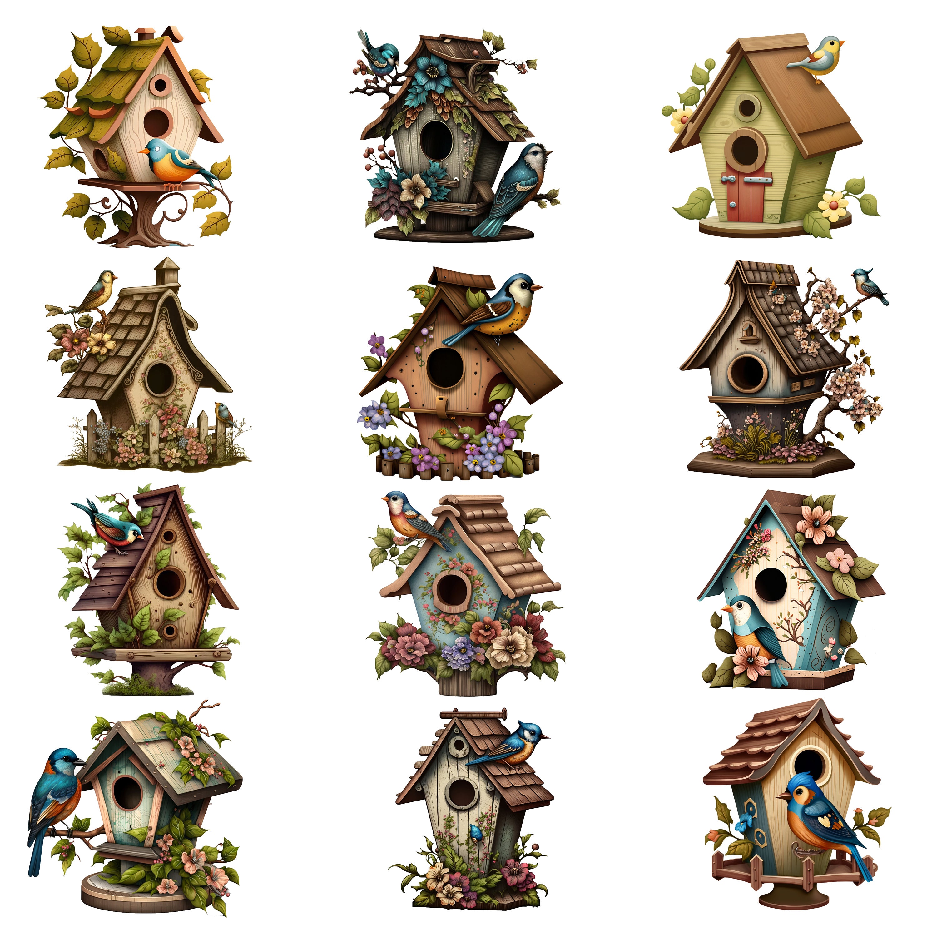 Bird House Clipart Files for Instant Download, 12 Wood Birdhouse PNG ...