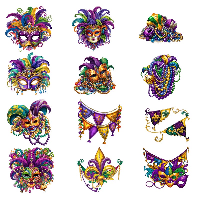 Mardi Gras Clipart Files for Instant Download 12 Mardi Gras - Etsy