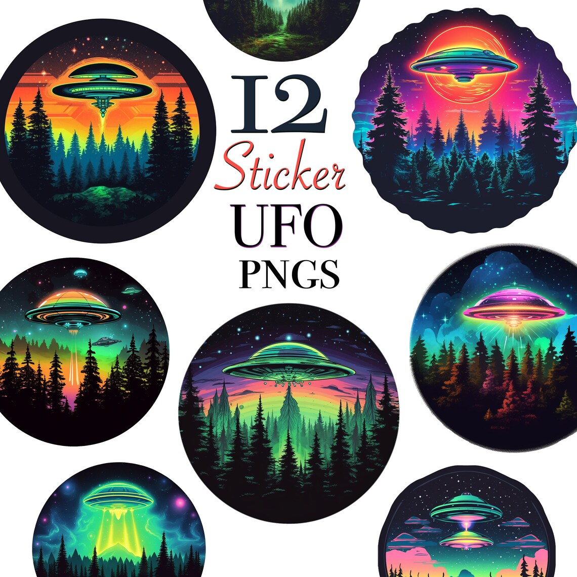 UFO Clipart PNG Files for Instant Download, UFO Sticker Design, Alien ...