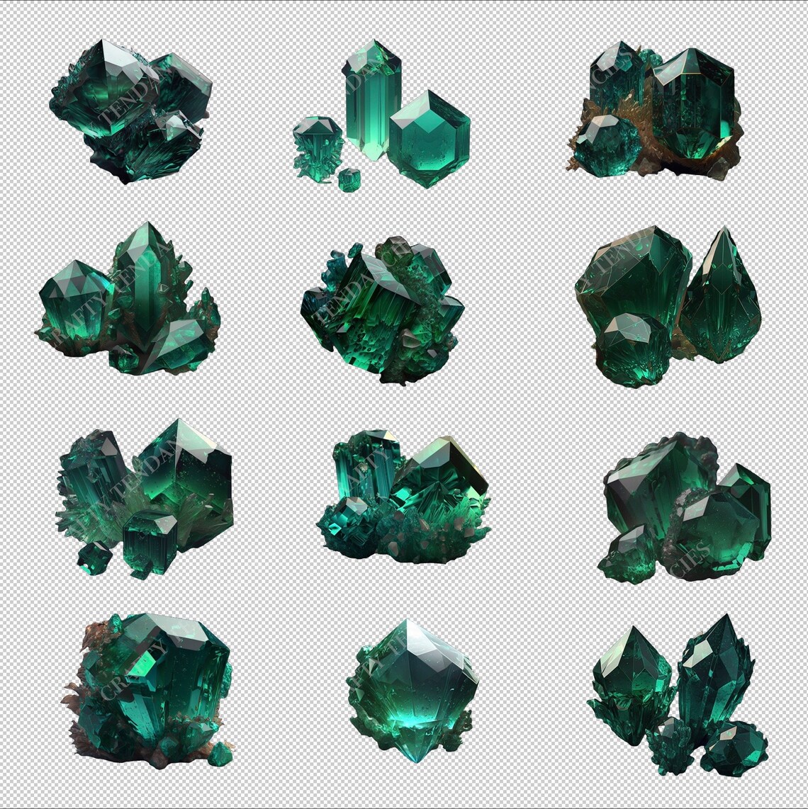 Emerald Crystal Clipart PNG Files for Instant Download Realistic ...
