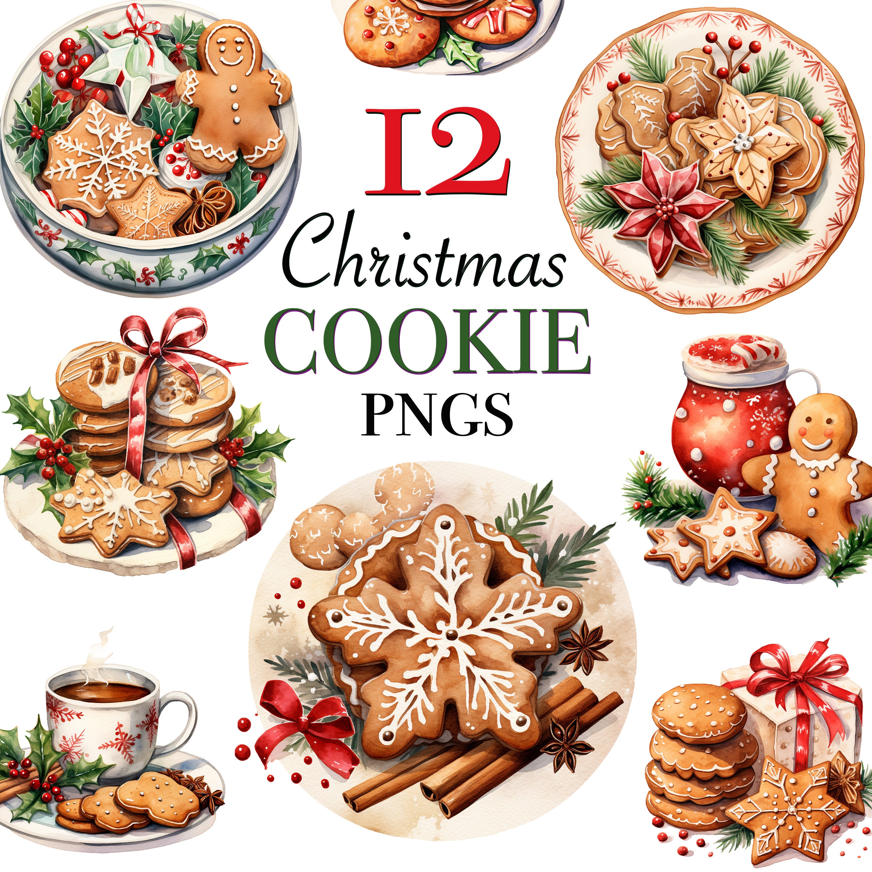 Christmas Cookie Clipart Files for Instant Download, Holiday Cookie PNG ...