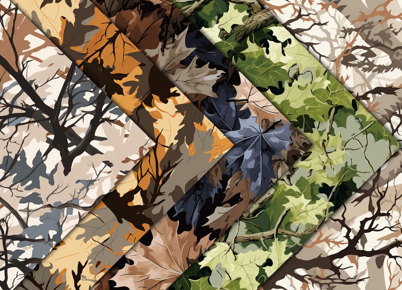 Camouflage Digital Paper Bundle, 20 Seamless Forest Camo Digital Paper ...