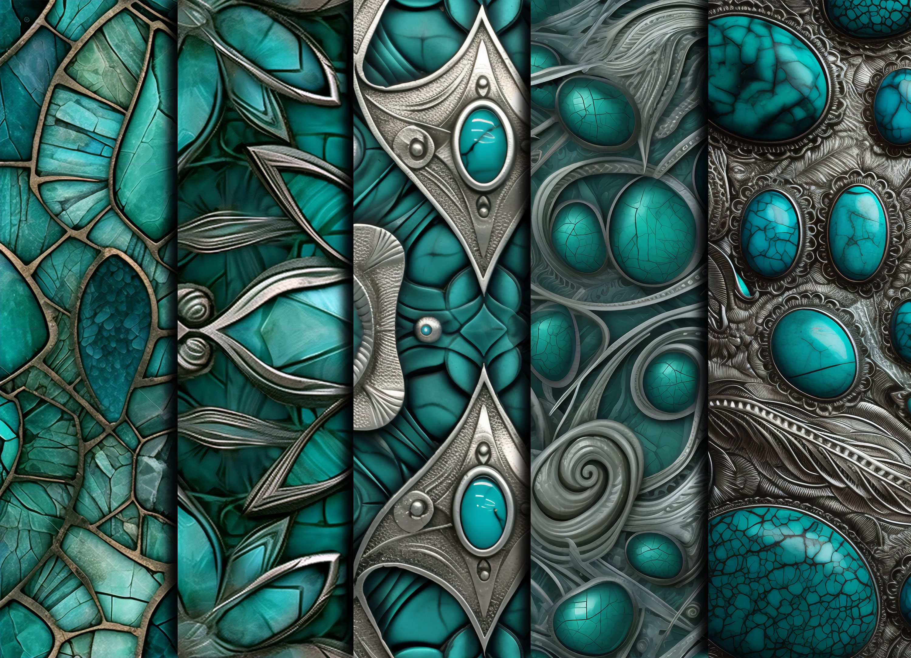 Turquoise Digital Paper Bundle, 20 Silver and Turquoise Digital Paper ...