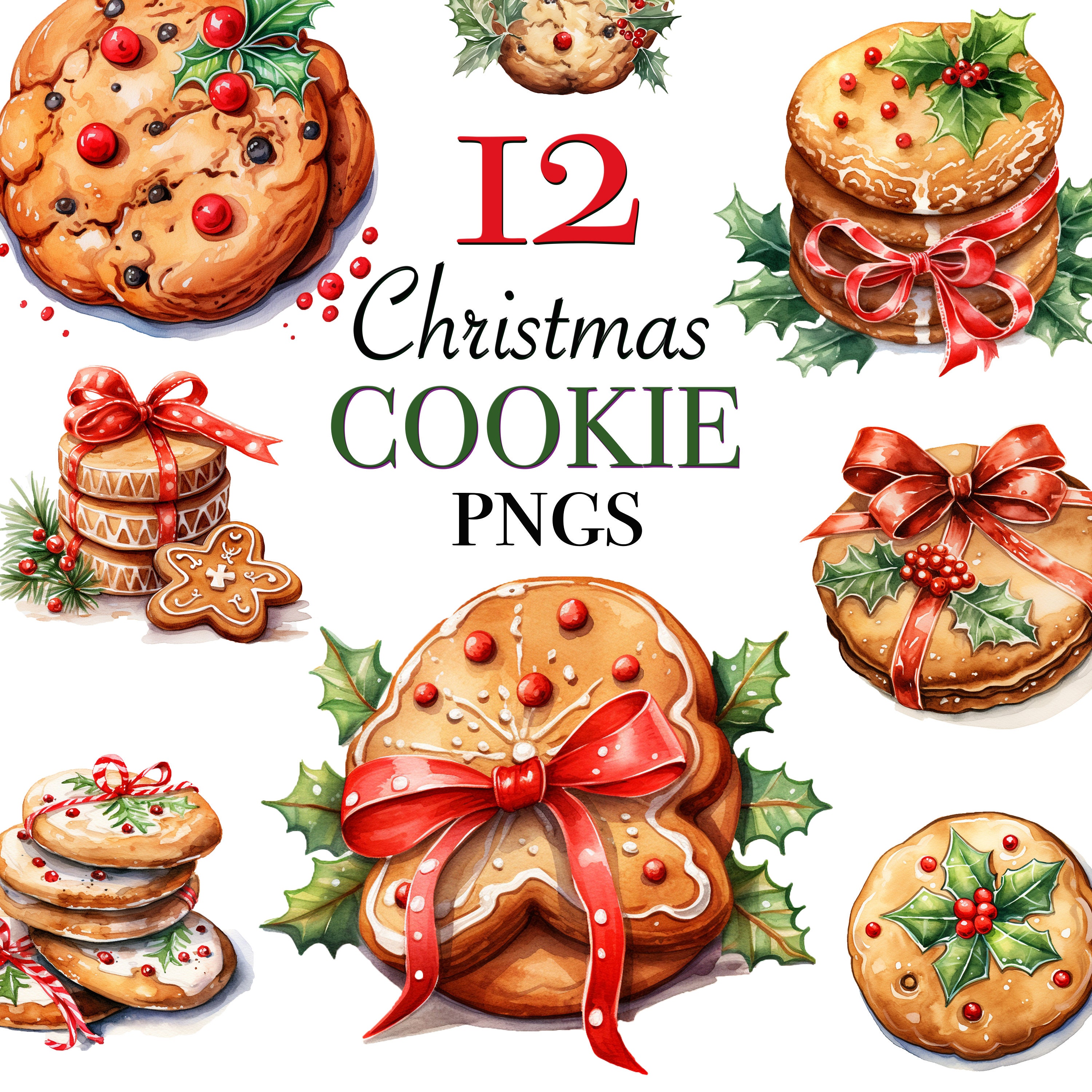 Christmas Cookie Clipart Files for Instant Download, Holiday Cookie PNG ...