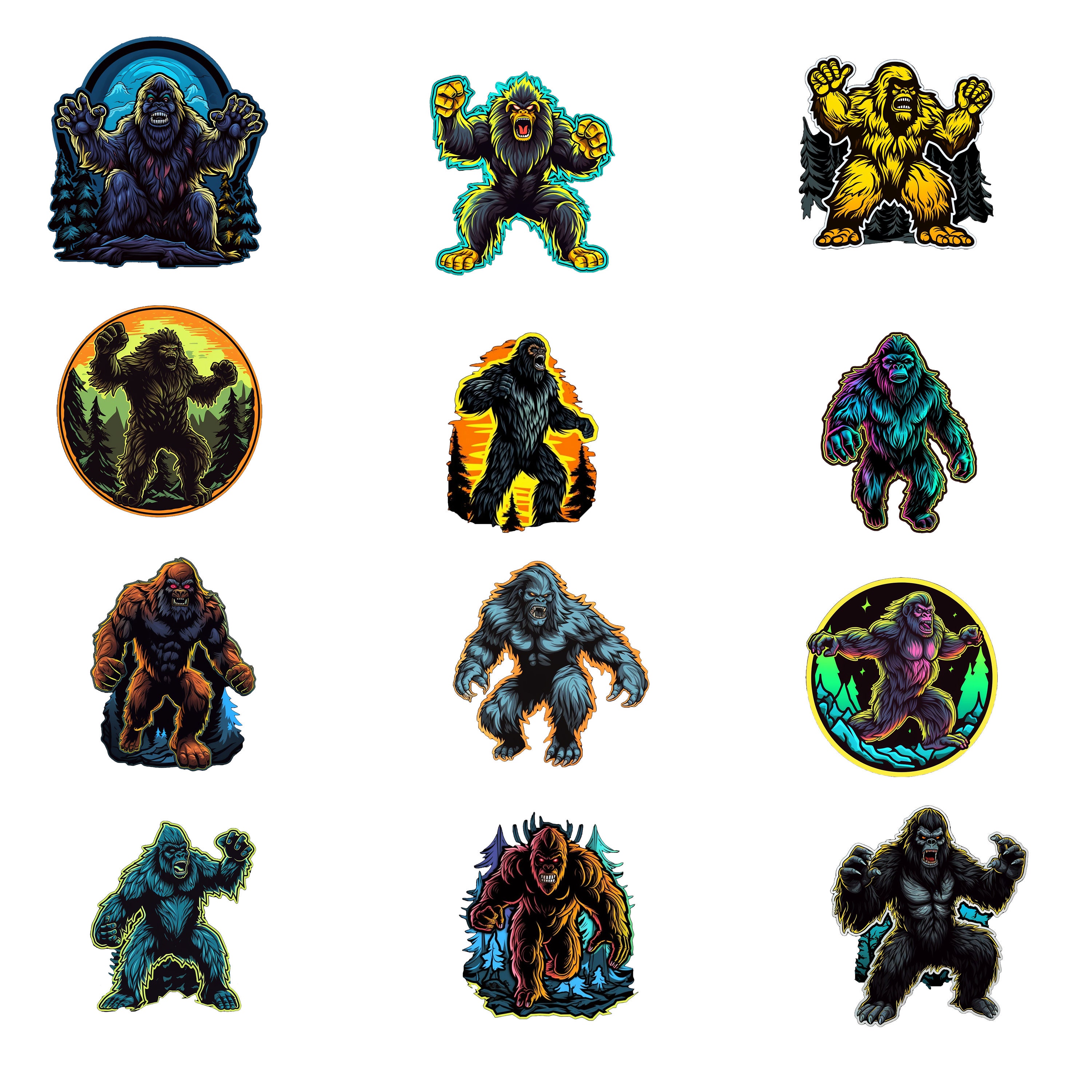 Colorful Bigfoot Clipart Files for Instant Download, Sasquatch PNG ...