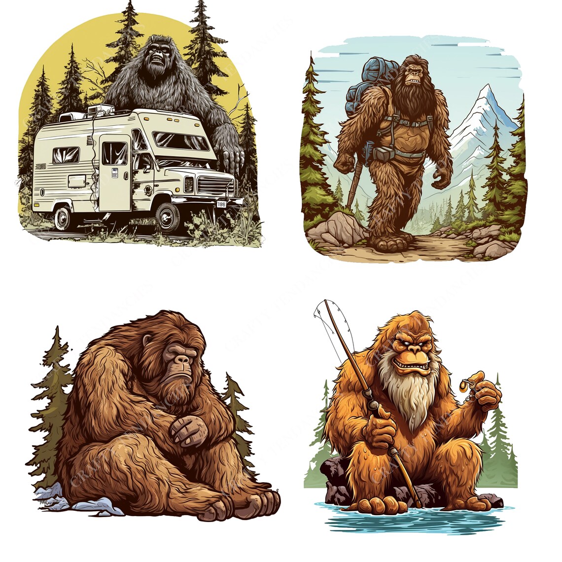 Bigfoot Clipart Files for Download, 12 Camping Bigfoot PNG Designs for ...