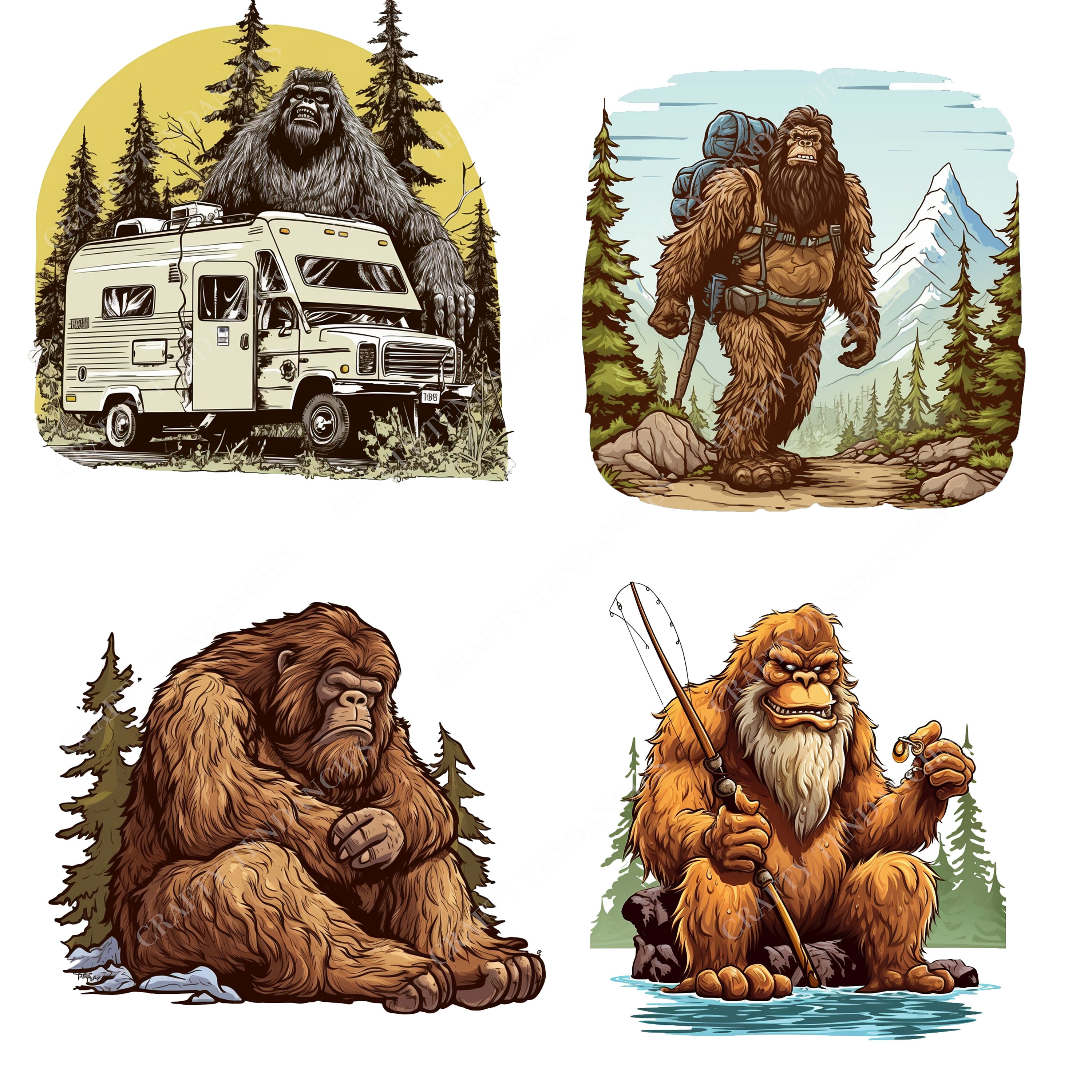 Bigfoot Clipart Files for Download, 12 Camping Bigfoot PNG Designs for ...