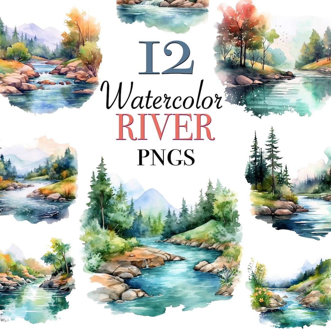 Watercolor River Landscape Clipart Files for Instant Download ...