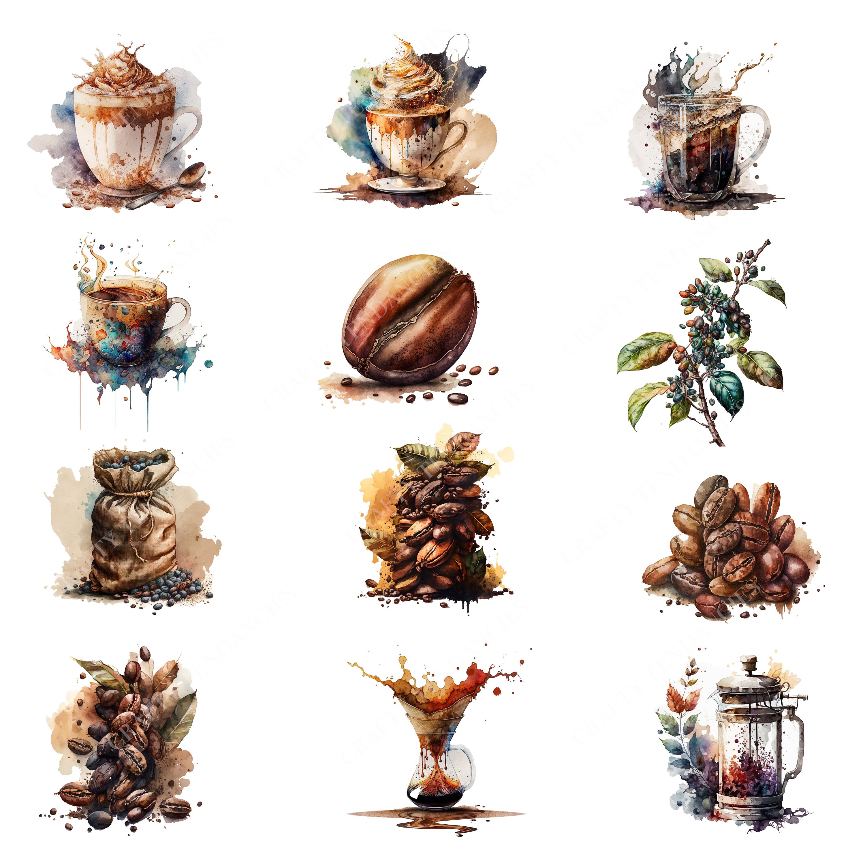 Watercolor Coffee Clipart PNG Files for Instant Download Watercolor ...
