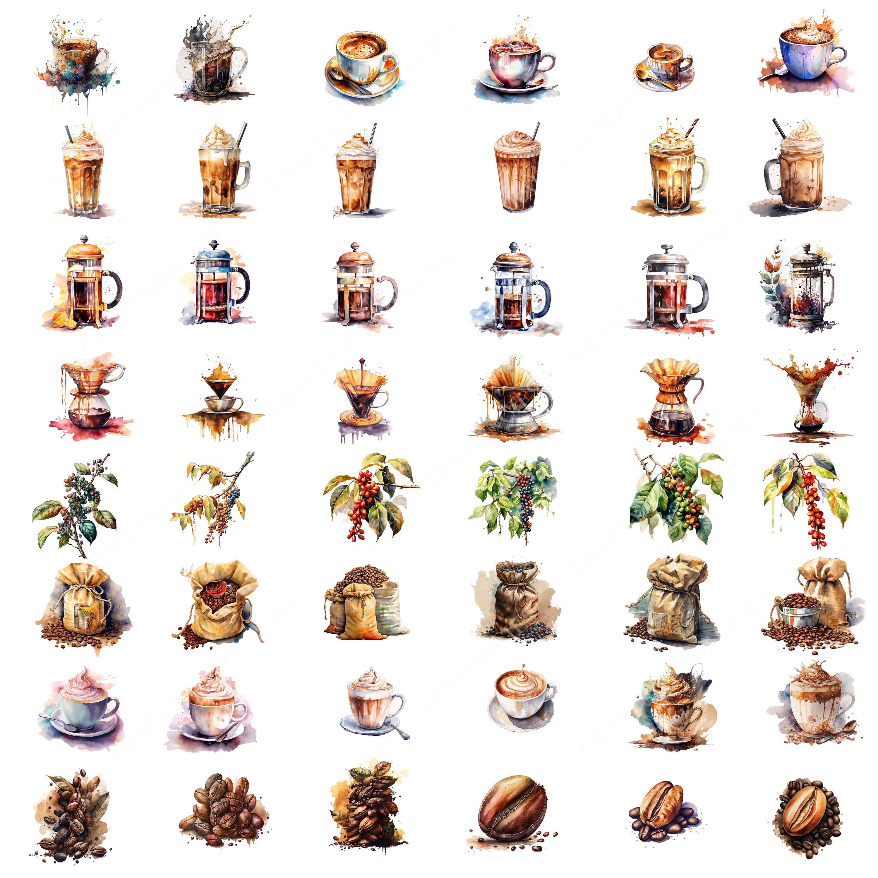 Watercolor Coffee Png Clipart Files 48 Coffee Themed Png - Etsy