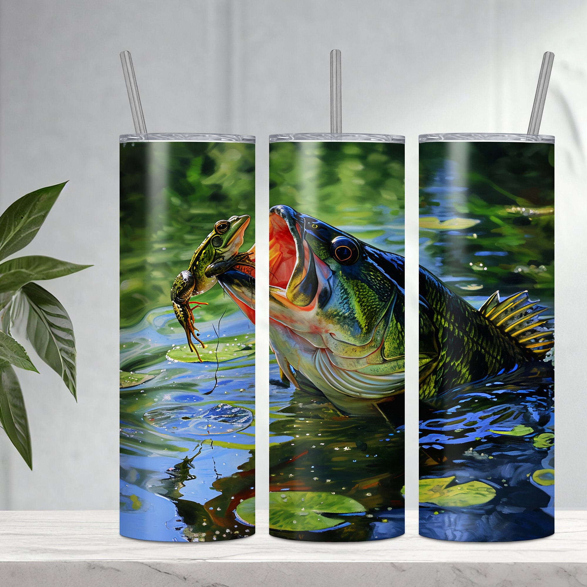 Bass Fishing Tumbler Wrap for 20oz Skinny Tumblers, Largemouth Bass ...
