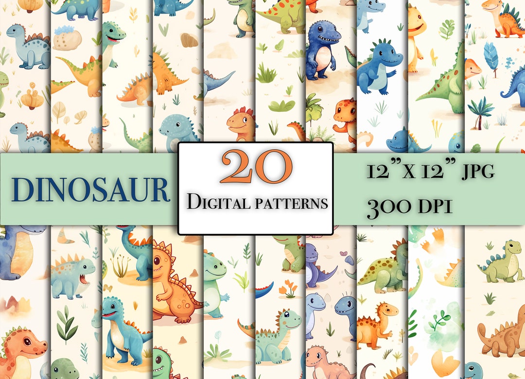 Dinosaur Seamless Digital Paper Bundle, 20 Nursery Digital Paper ...