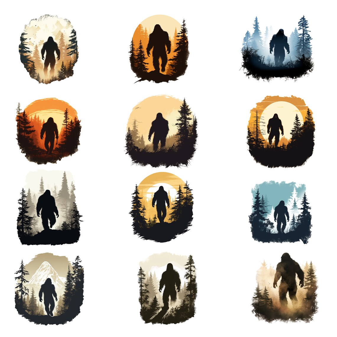 Bigfoot Clipart PNG Files for Instant Download, 12 Bigfoot Silhouette ...