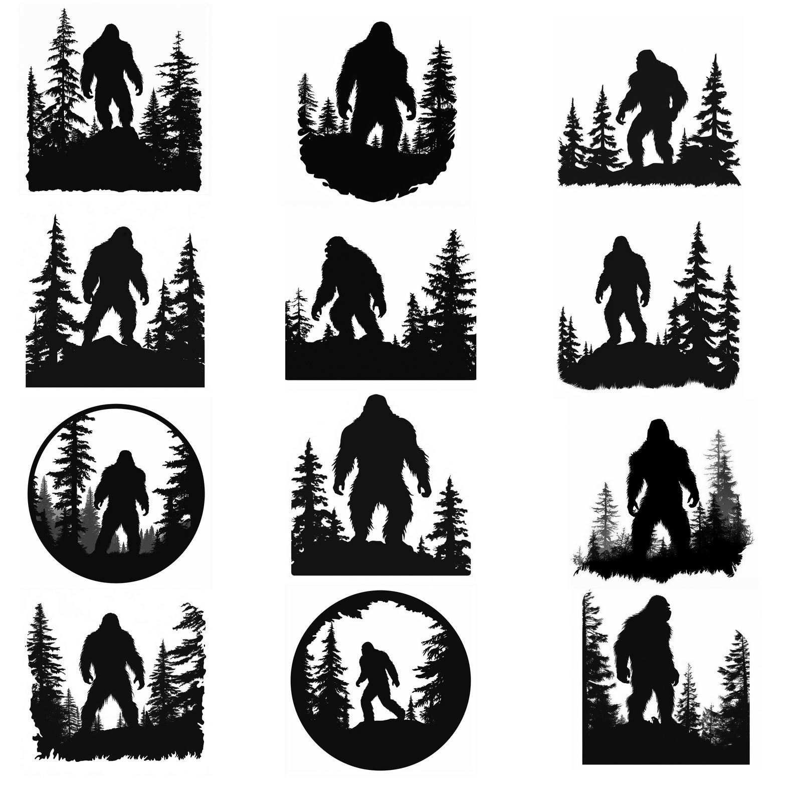 Bigfoot Silhouette Clipart Files for Instant Download - Etsy