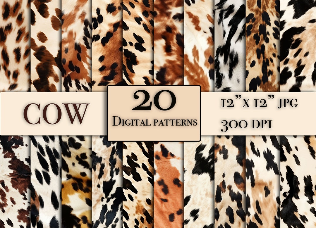 Cow Print Seamless Digital Paper Bundle, 20 Seamless Cattle Hide ...
