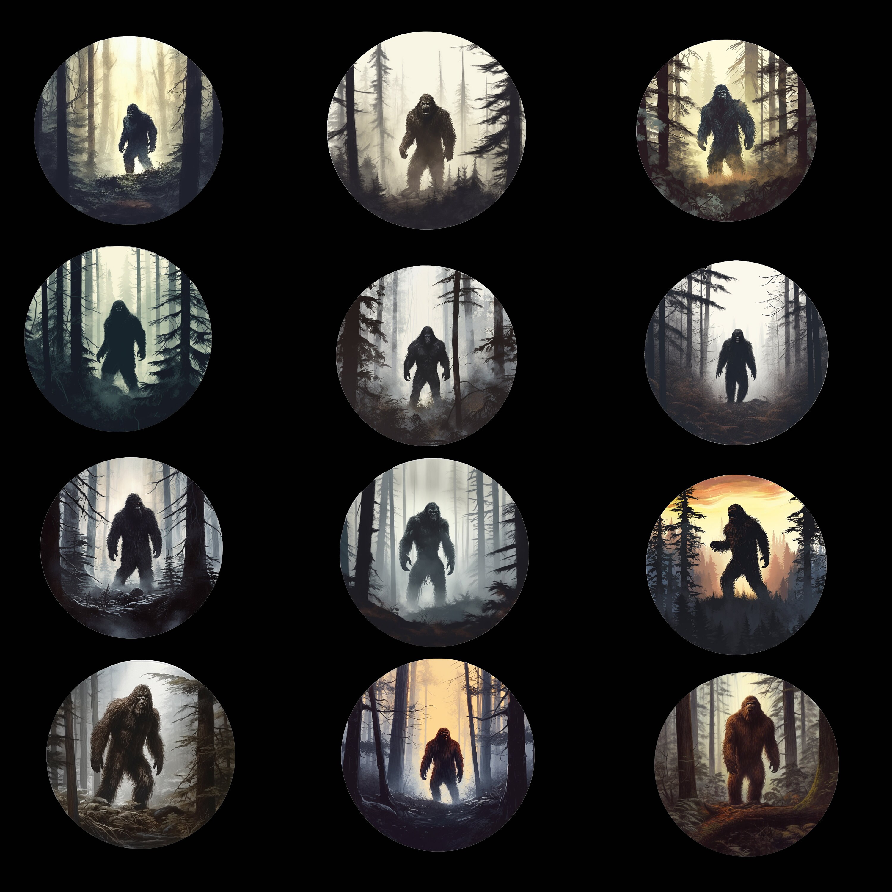 Circular Bigfoot Clipart Files for Instant Download, Bigfoot PNG Files for Scrapbooking, Bigfoot ...