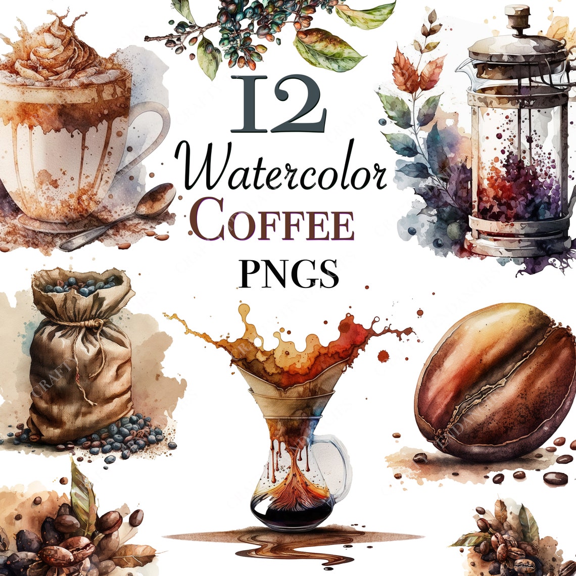 Watercolor Coffee Clipart PNG Files for Instant Download Watercolor ...