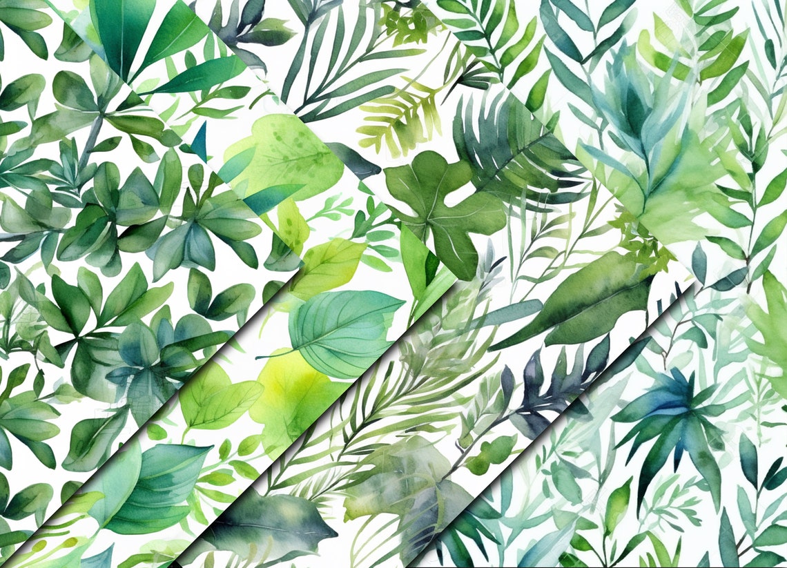Greenery and Foliage Digital Paper Bundle, 20 Watercolor Greenery ...