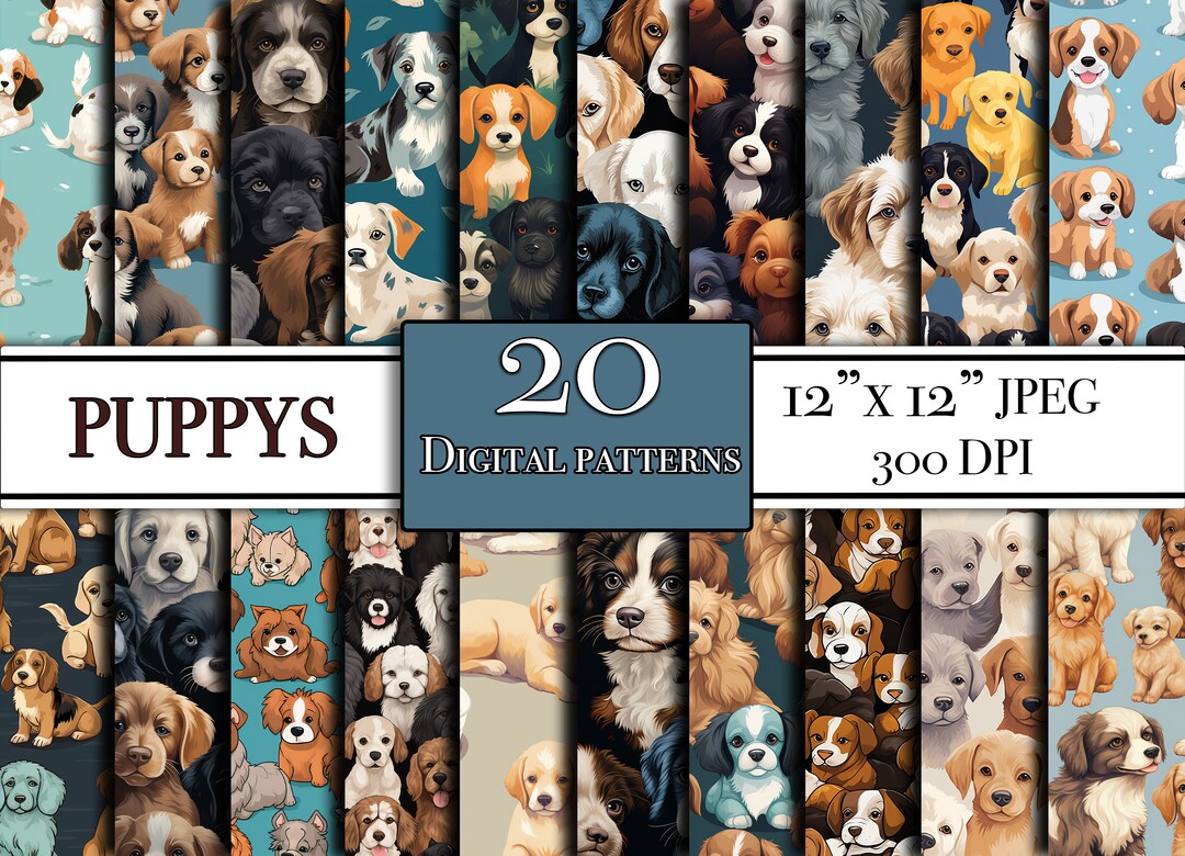 Puppy Digital Paper Bundle, 20 Dog Digital Paper Designs for ...