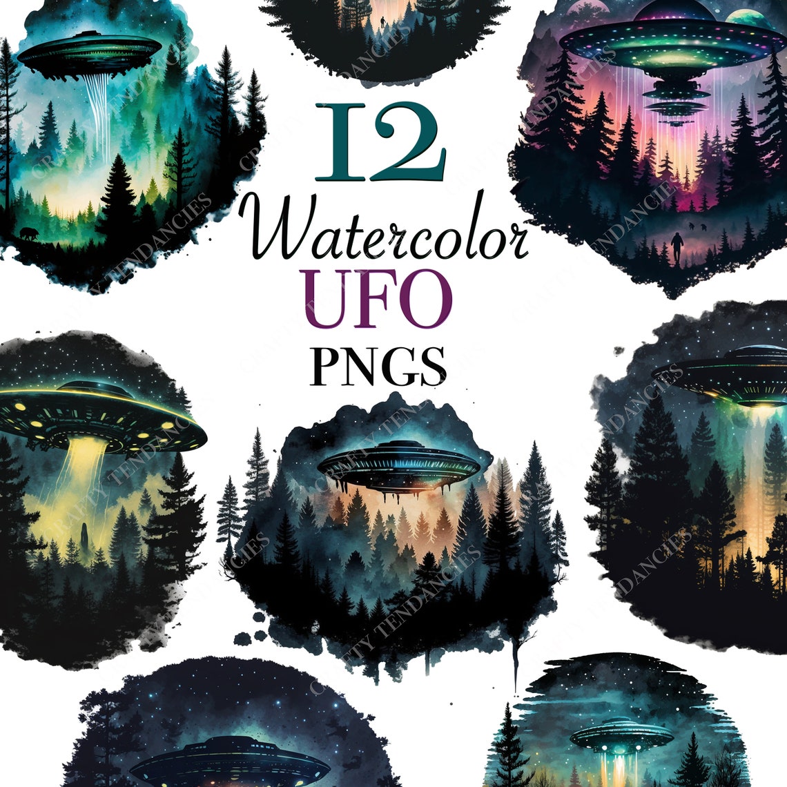 UFO Clipart PNG Files for Instant Download Watercolor Ufo - Etsy